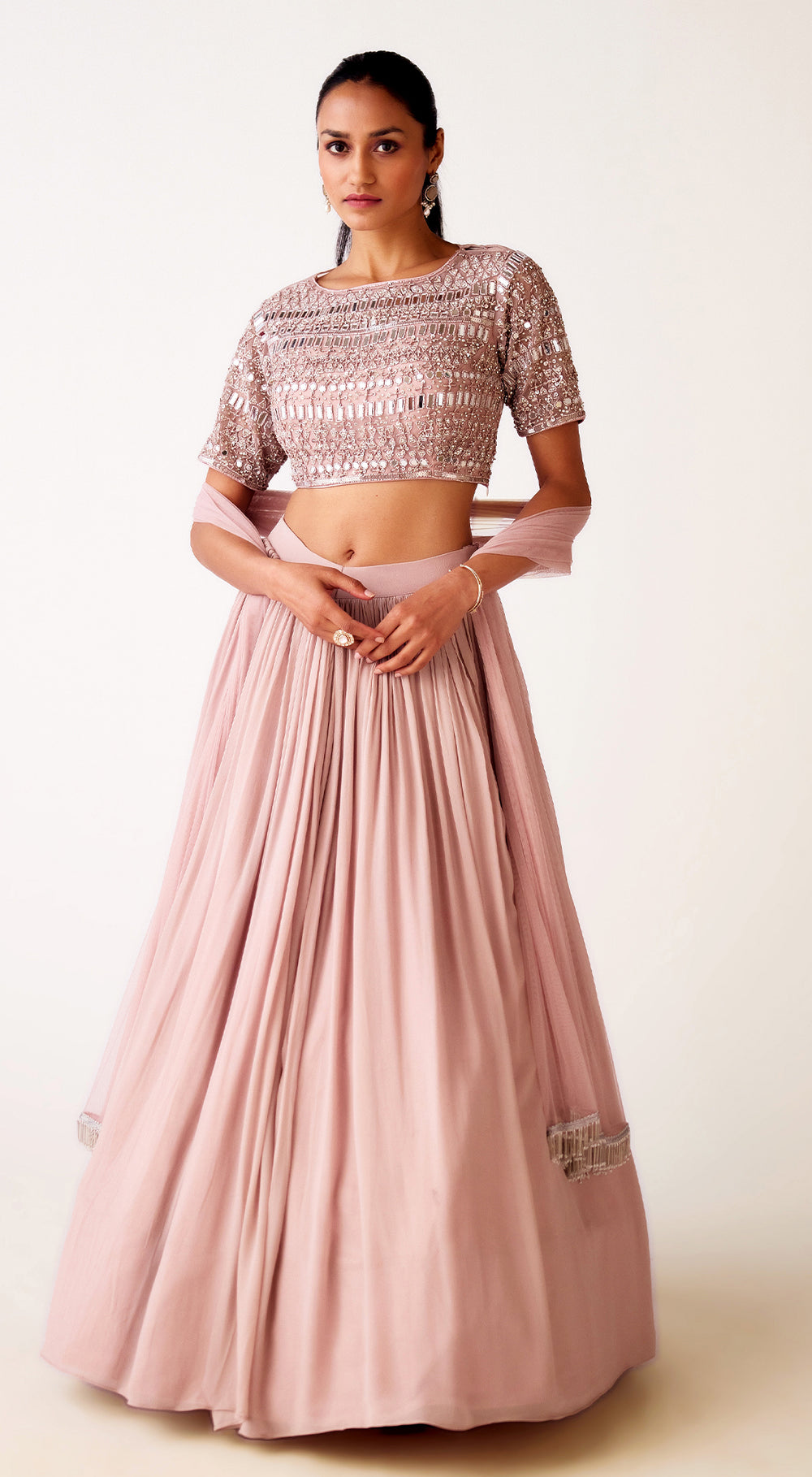 Pink Chinon Embroidered Lehenga Set – Basanti Kapde aur Koffee