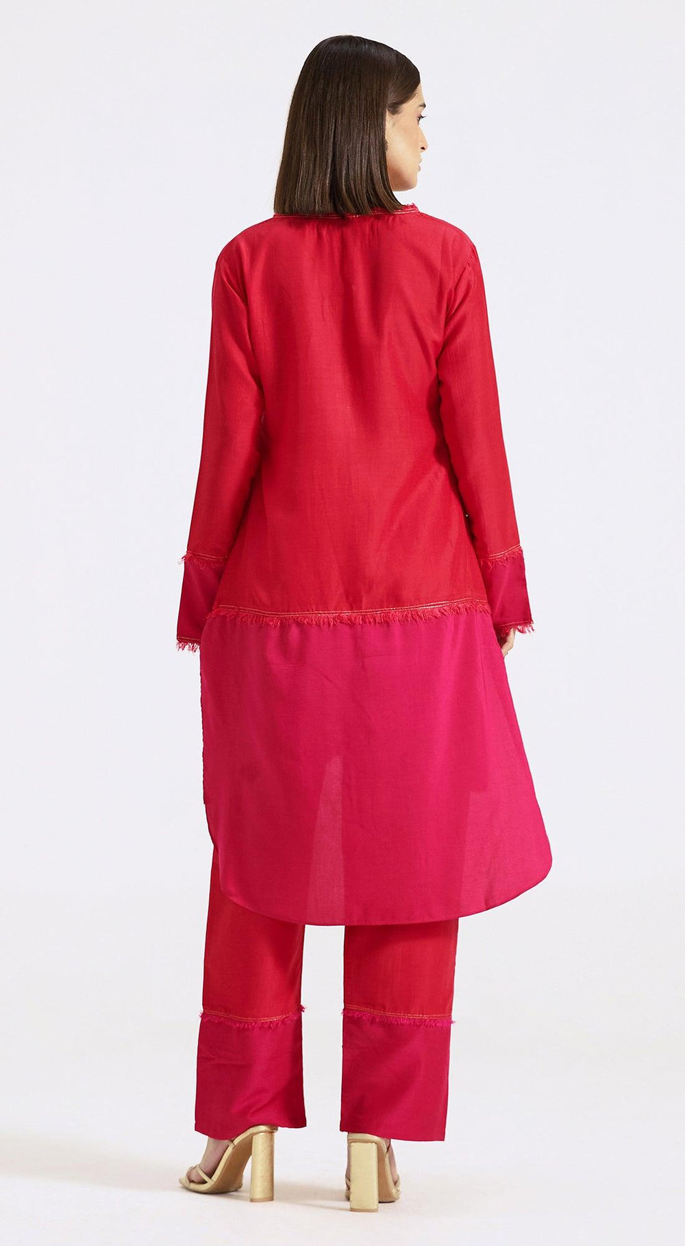 Red Color Block Coord Set – Basanti Kapde aur Koffee