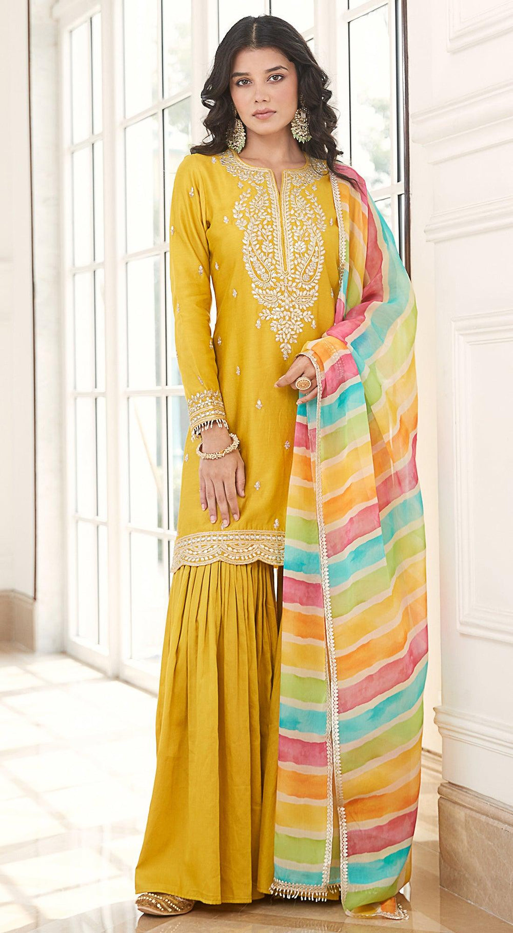 Yellow Embroidered Sharara Set with Printed Dupatta | Basanti – Basanti ...